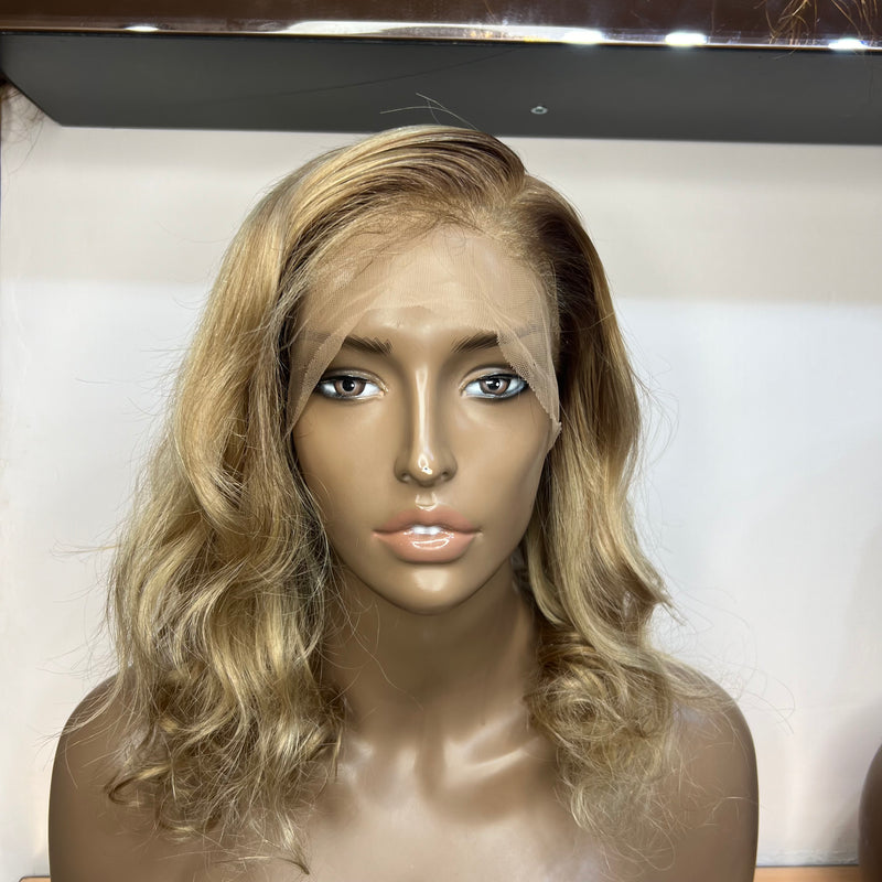 Custom Coloured Blonde - 12" inch Body Wave - Full Lace Wig 180% Densi ...